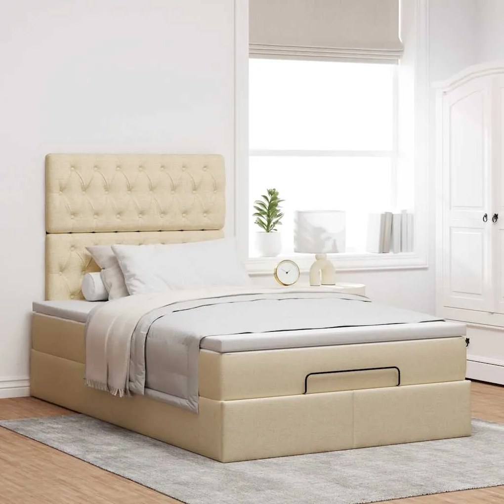 Osmanský rám postele s matrací krémová 120x190cm textil 3313228