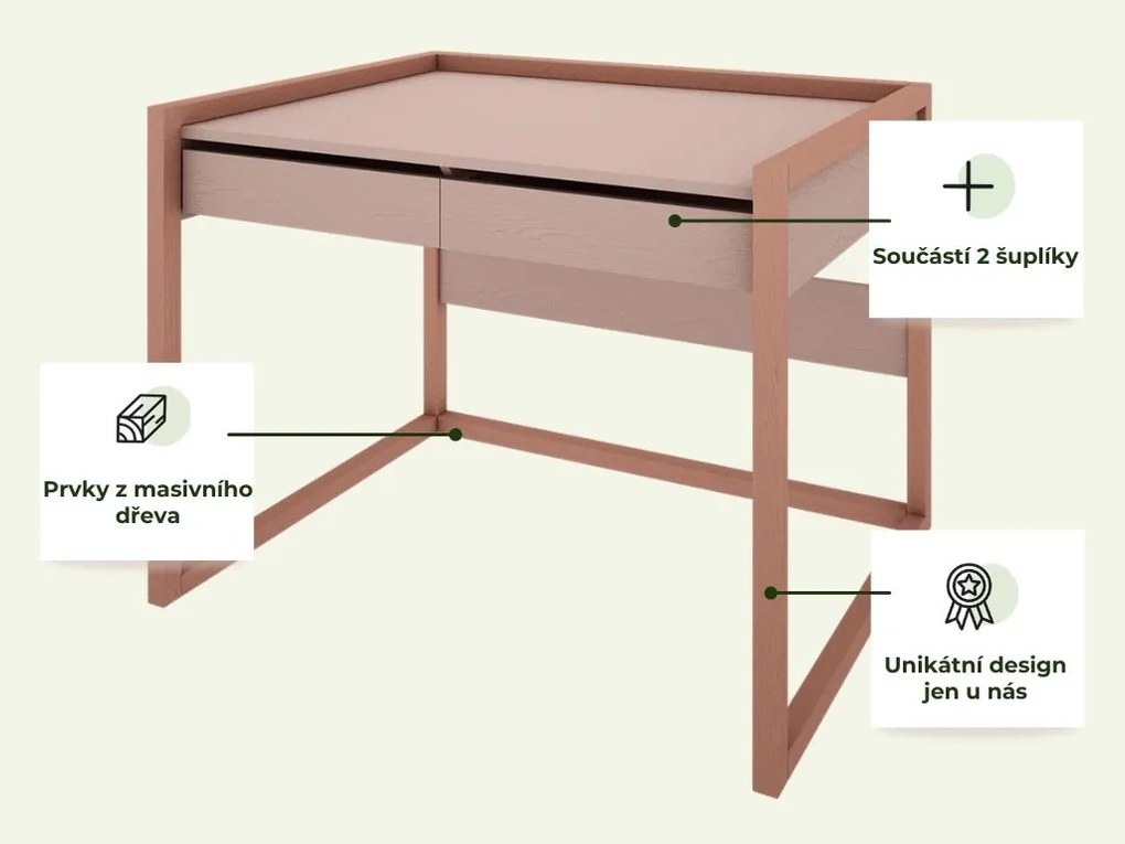 Psací stůl se šuplíky TWEENS korálový