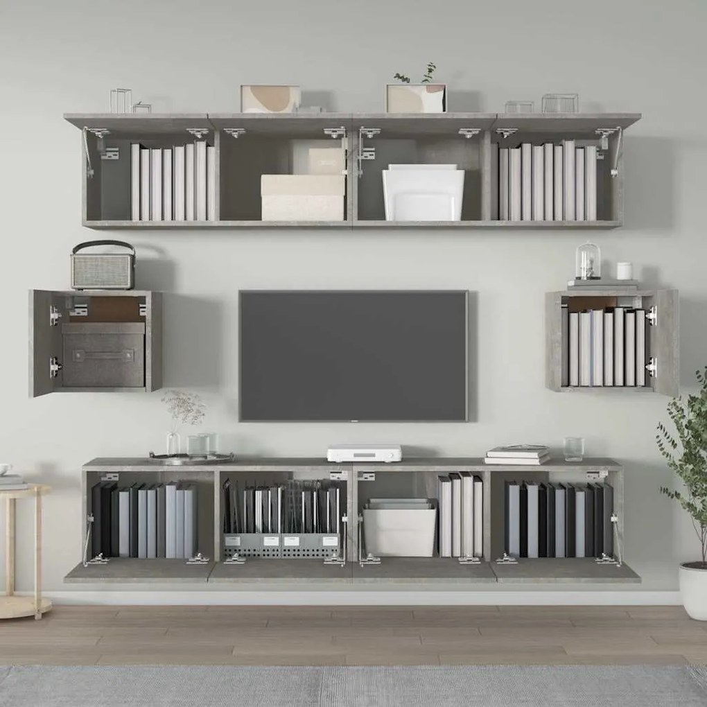 6dílný set TV skříněk betonově šedý kompozitní dřevo 3114361