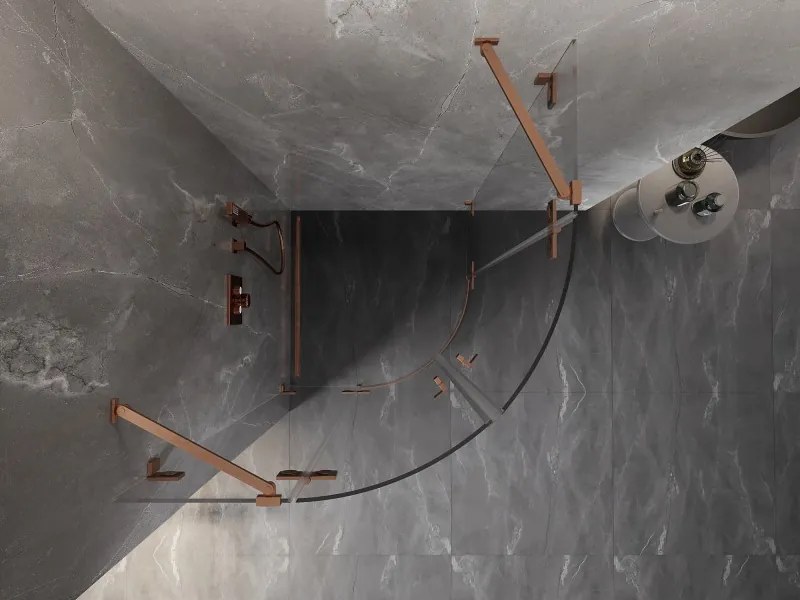 Mexen Lunar, půlkruhový výklopný sprchový kout 100 x 100 cm, 8mm čiré sklo, profil měděná matná, 833-100L-100P-65-00