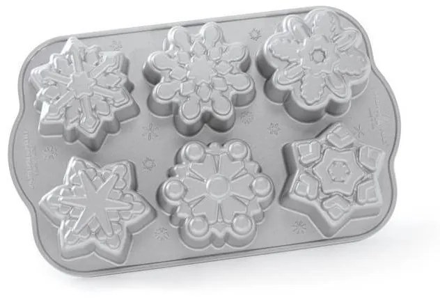 Nordic Ware Forma na 6 sněhových vloček Frozen Snowflake Bundt® stříbrná