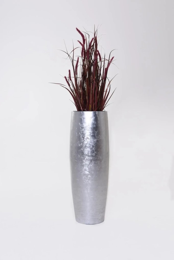 Stříbrný květináč GALA, výška 100 cm, sklolaminát, stříbrný