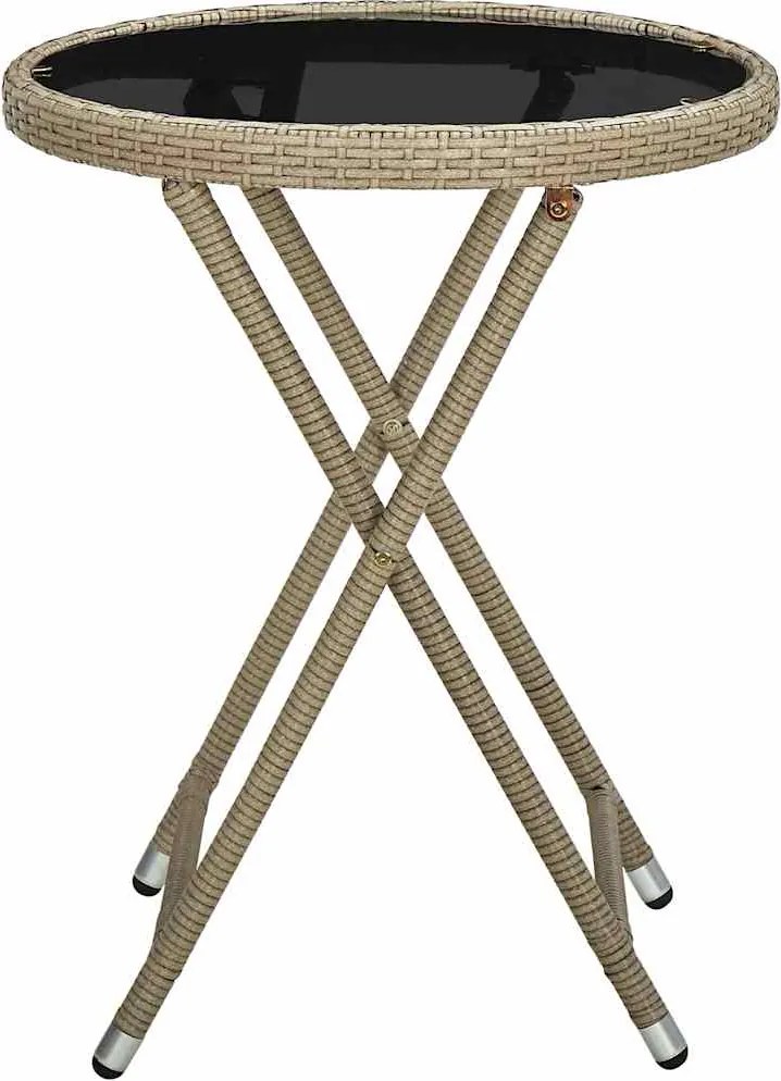 Čajový stolek béžový 60 cm polyratan a tvrzené sklo 310559