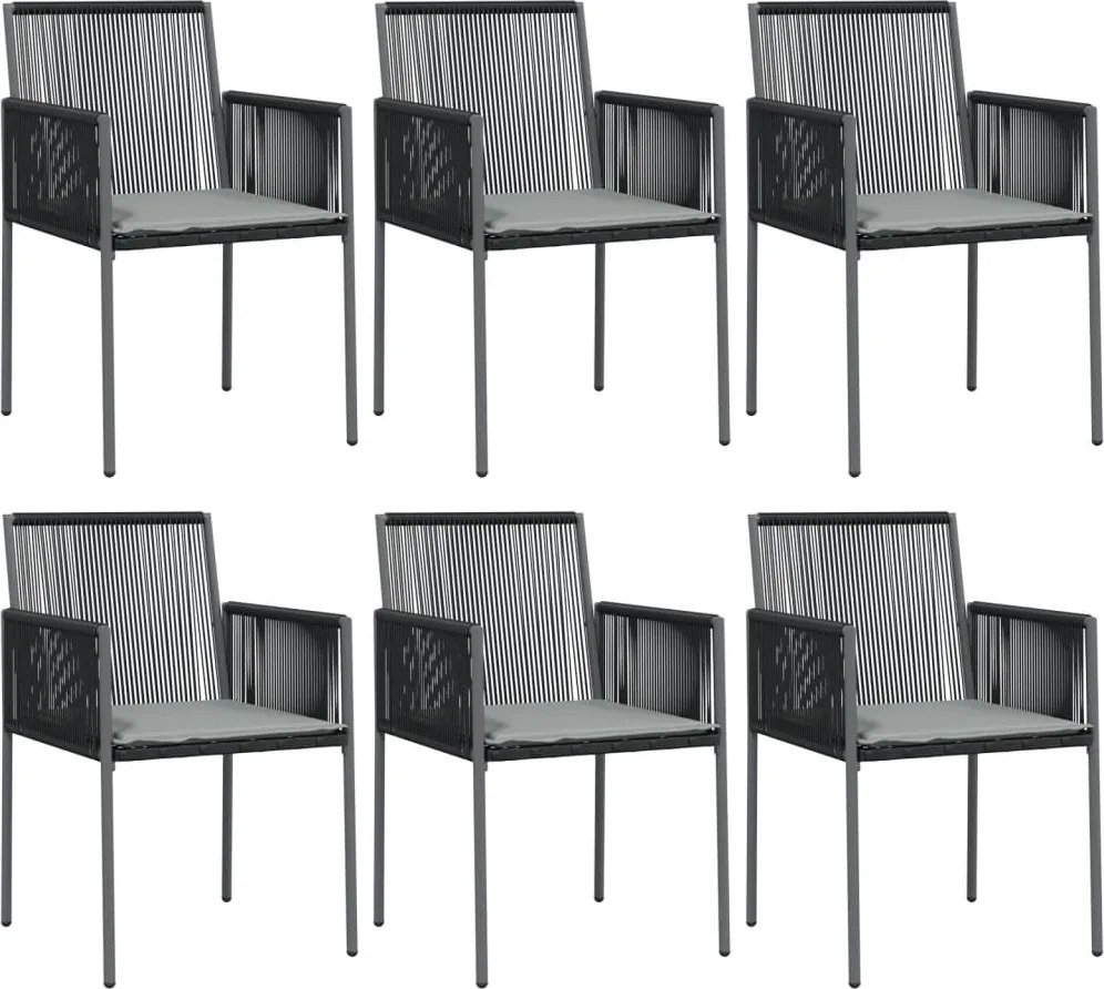 Zahradní židle s poduškami 6 ks černé 54x60,5x83,5 cm polyratan 3187092