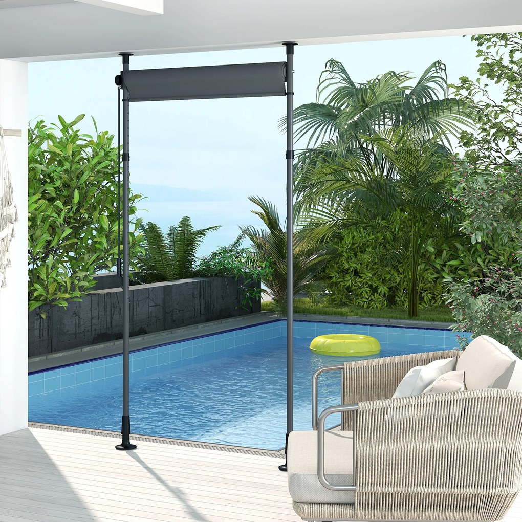 Outsunny vertikální balkonová roleta 150 x 220-310 cm s klikou, balkonová zástěna z polyesteru odolná proti povětrnostním vlivům v tmavě šedé barvě p…