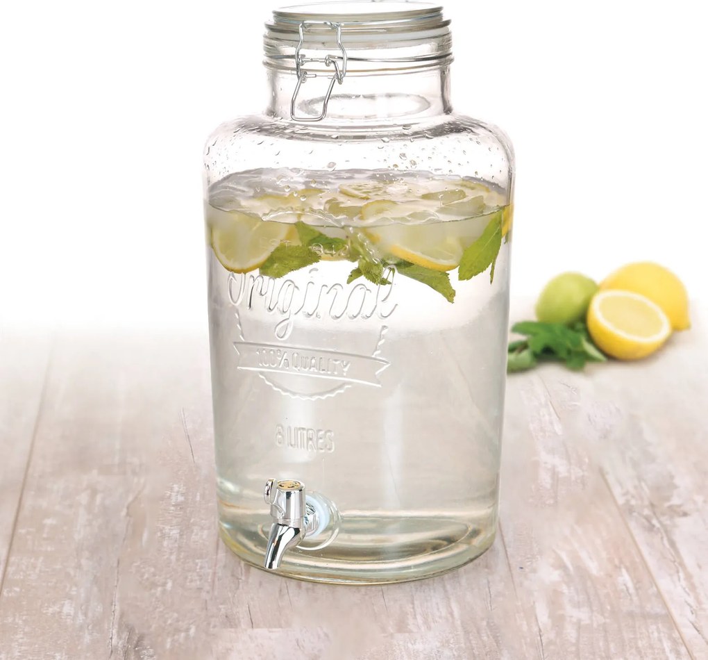 Skleněná nádoba s kohoutkem na limonádu, 8 L