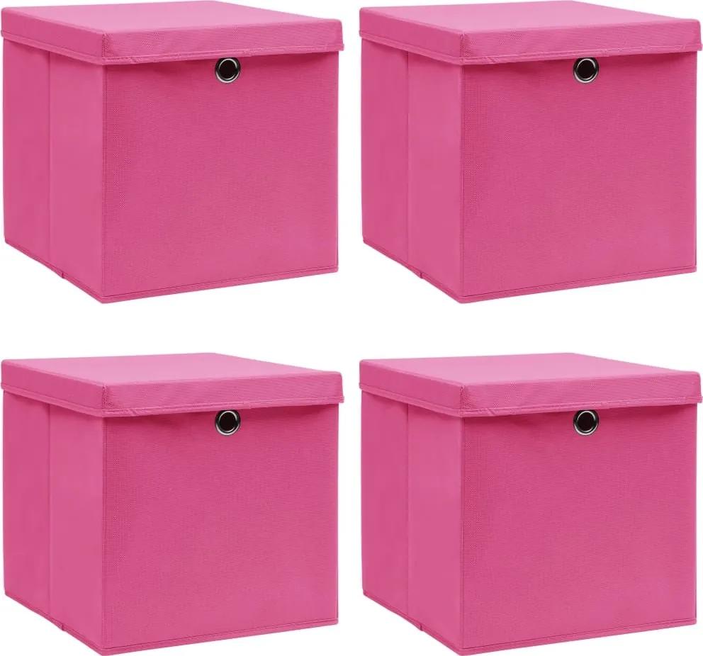 vidaXL Úložné boxy s víky 4 ks modré 32 x 32 x 32 cm textil [288346] Barva: růžová s víky