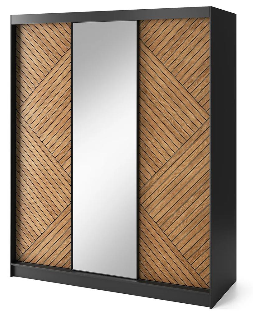 Marrphy III šatní skříň se zrcadlem Materiál / Dekor: Dub Caramel, Černý Mat