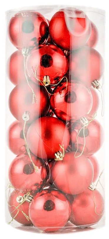 Plastové koule, prům. 6 cm, červené, 12 x lesklá, 12 x matná
