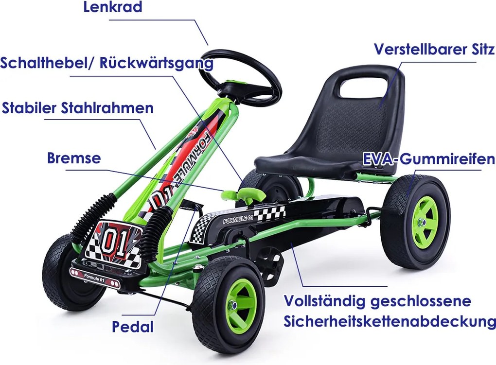 Costway Pedal Gokart Pedal-Powered Car Dětské auto s pedálem zelená +, zelený