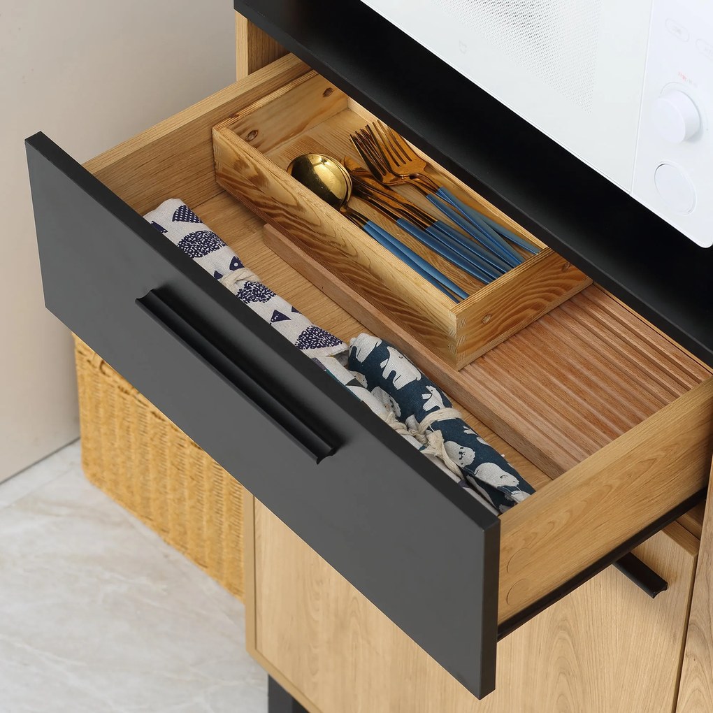 HOMCOM Kuchařský bufetový kabinet s více úložným prostorem, 1 zásuvkou, 3 skříňkami, 4 policemi a spravováním kabelů, výška 180 cm | Aosom