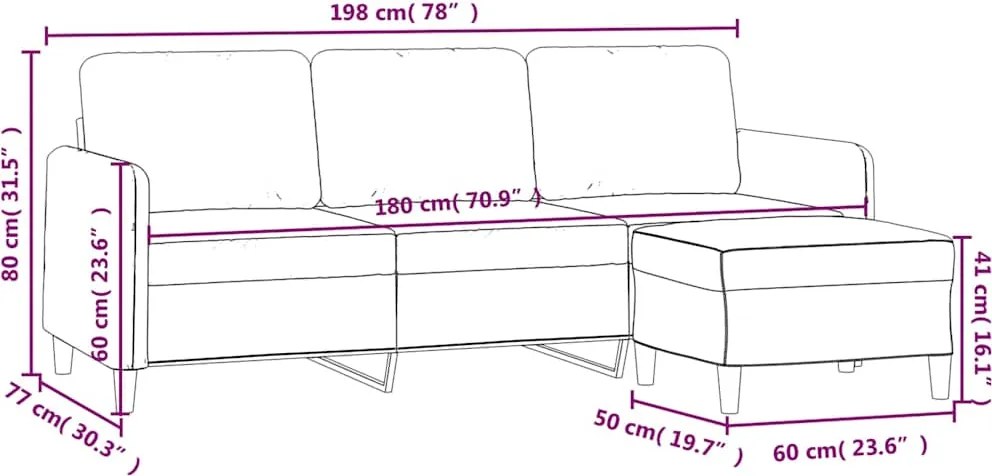3místná pohovka s podnožkou žlutá 180 cm samet 3201180