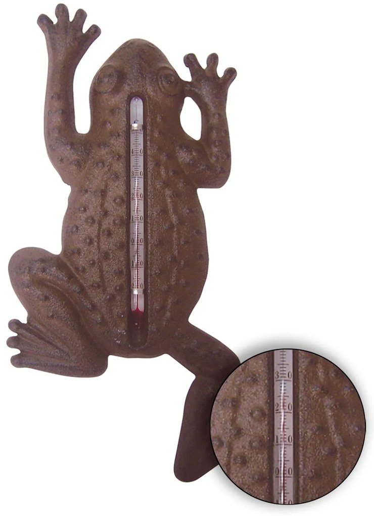 Nástěnný teploměr Frog, 23,5x12 cm, litina, hnědá