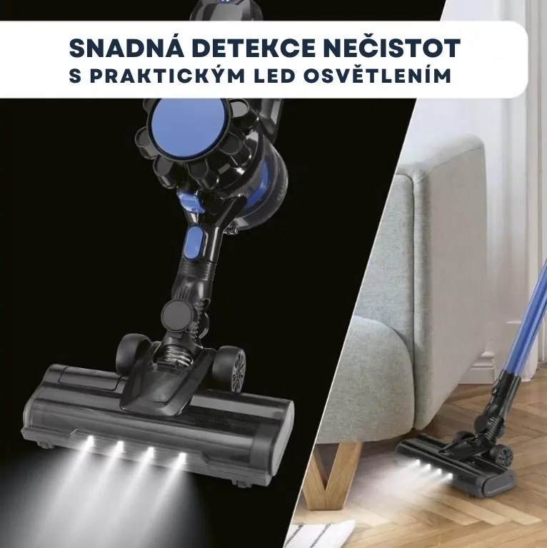 CleanMaxx AKU cyklónový tyčový a ruční vysavač s rotačním kartáčem 2v1 ATVSB-19118 černomodrý