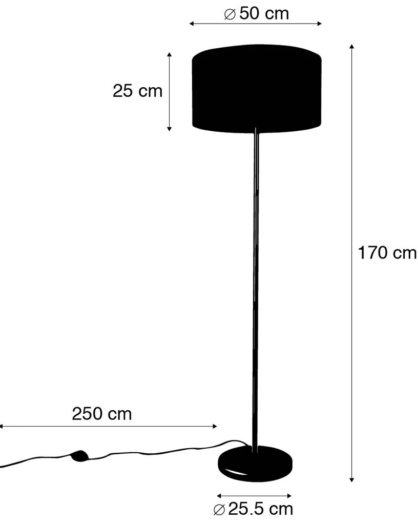 Stojací lampa černá s světle šedým stínítkem 50 cm - Simplo