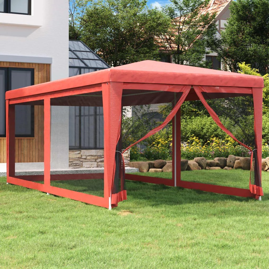 Party stan se 6 síťovanými bočnicemi červený 3 x 6 m HDPE 319240