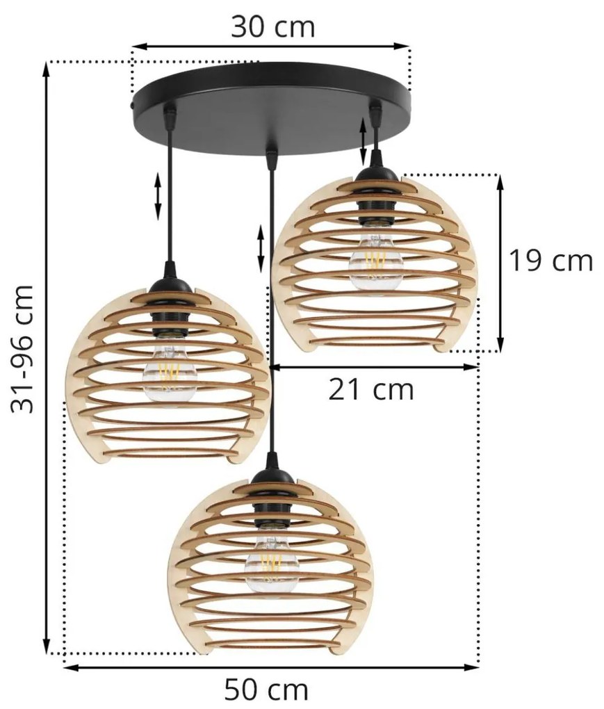 Závěsné svítidlo TIMBER, 3x dřevěné stínítko, O, N