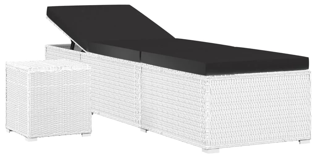 vidaXL Marketos Zahradní lehátko s poduškou a čajovým stolkem polyratan bílé