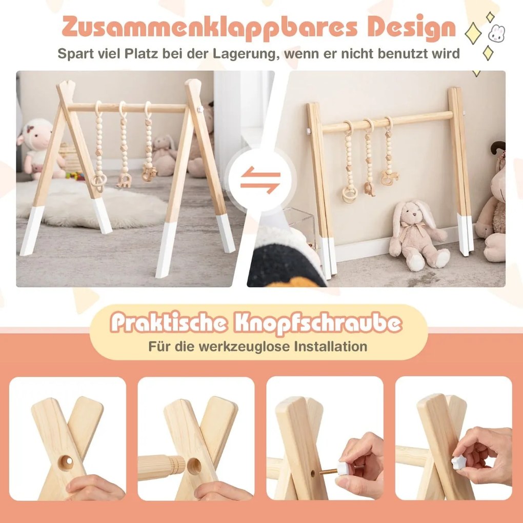 Costway Baby Play Arch Dřevěná hrací hrazda Skládací dětská tělocvična