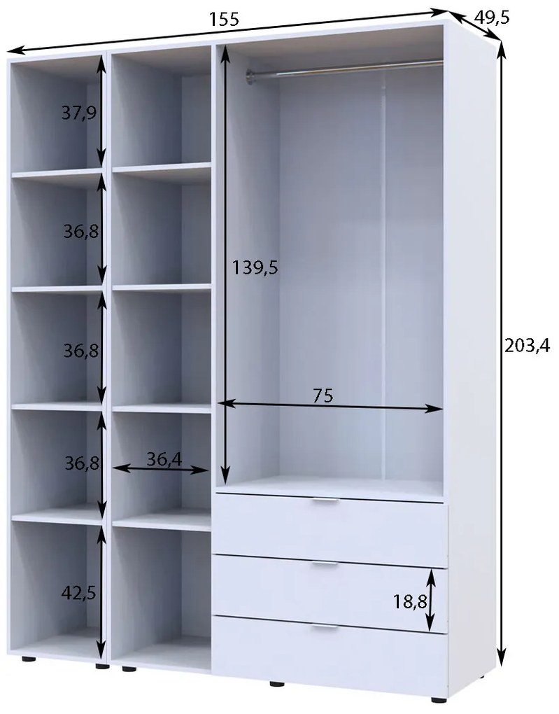Skříň čtyřdveřová se zrcadlem Gelar 155.2 cm Kašmír