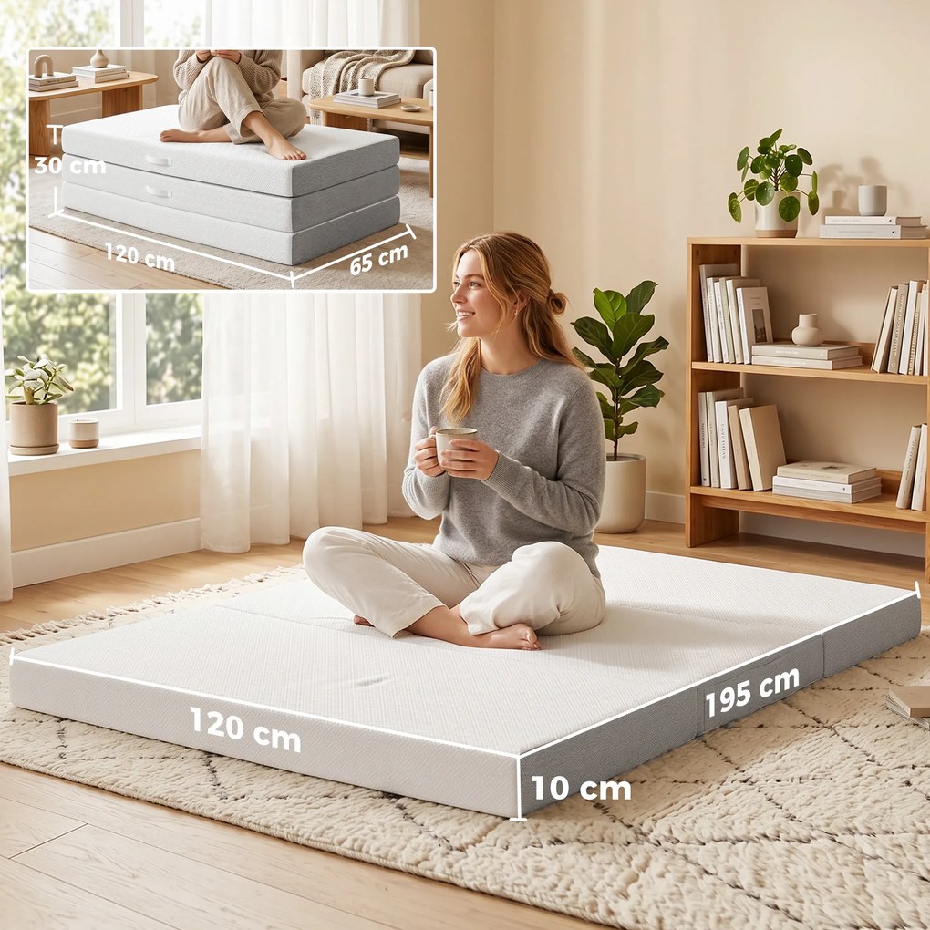 HOMCOM skládací matrace 195x120 cm, 10 cm, se snímatelným pratelným potahem, ideální pro hosty/kempování