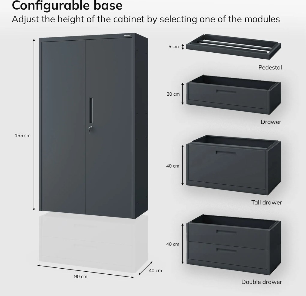 Kovová modulární multifunkční skříň na podstavci antracitová MEGAN 1600 x 900 x 400 mm