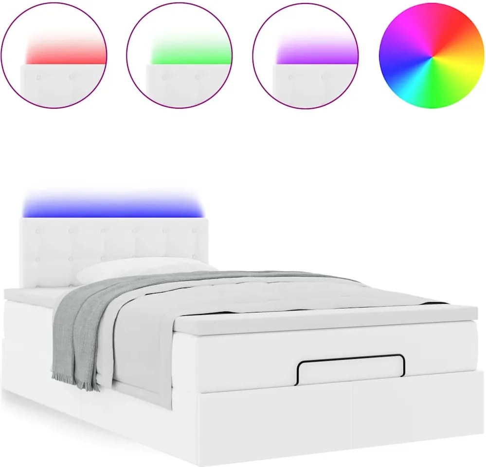 Osmanský postel s matracemi&amp;LED čistě bílý 120x190cm umělá kůže 3312143