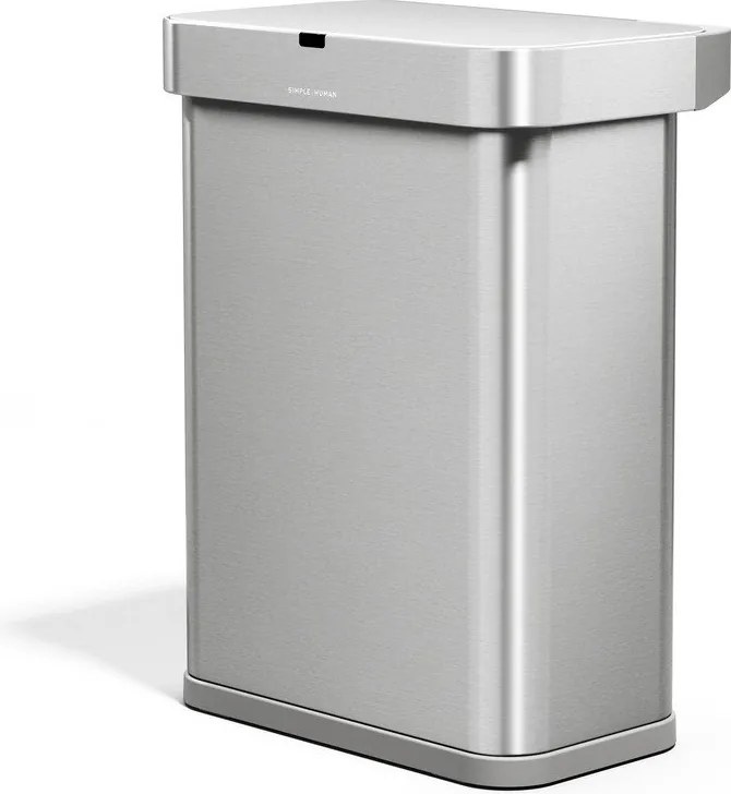 Bezdotykový ocelový odpadkový koš ve stříbrné barvě 58 l Sensor – simplehuman