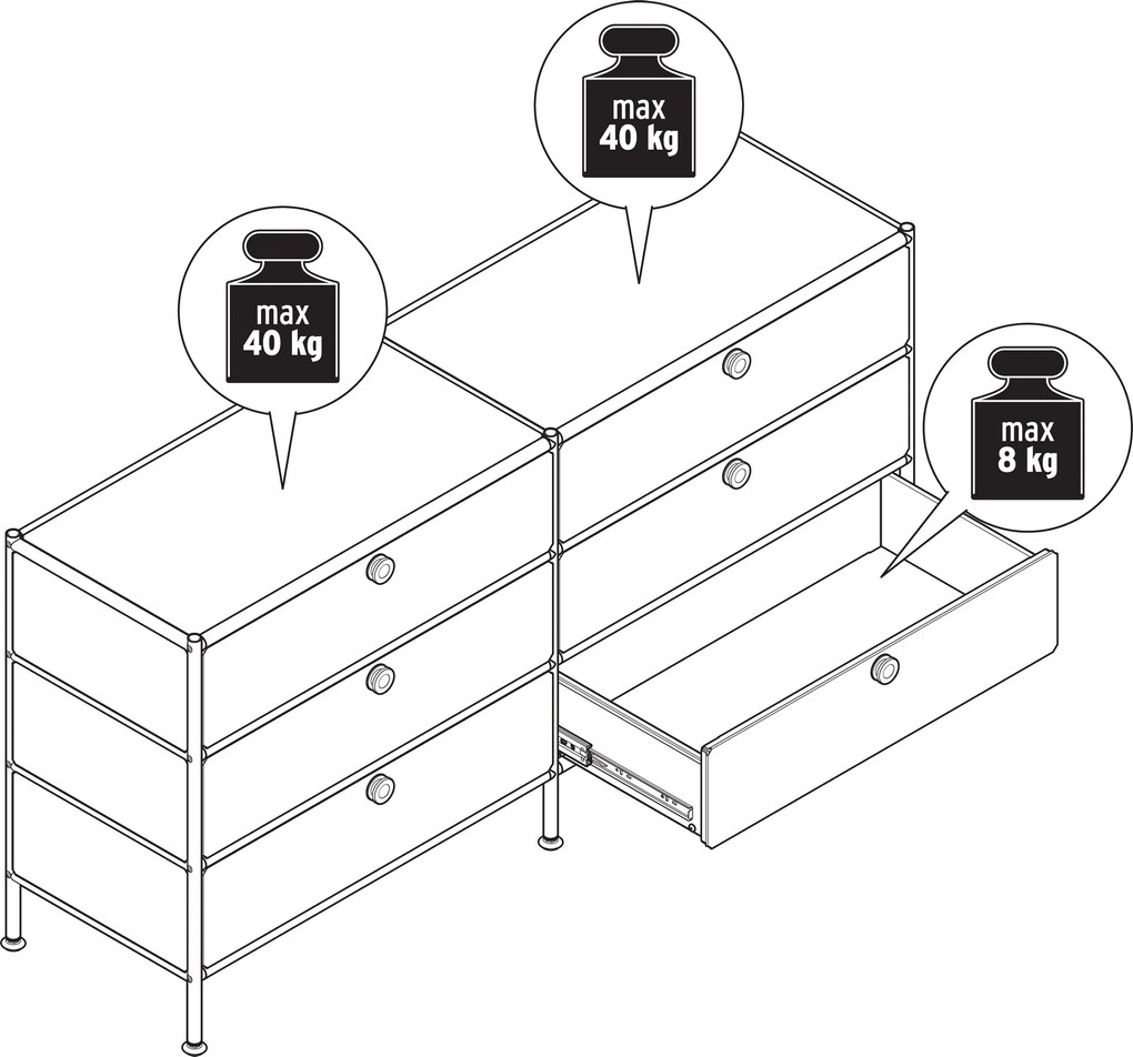 Tchibo - Kovová komoda »Cn3« se 6 zásuvkami - barva: bílá