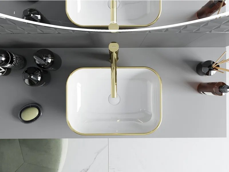 Mexen Rita, umyvadlo na desku 45x32x14 cm, bílá lesklá-zlatý vzor, 21084509