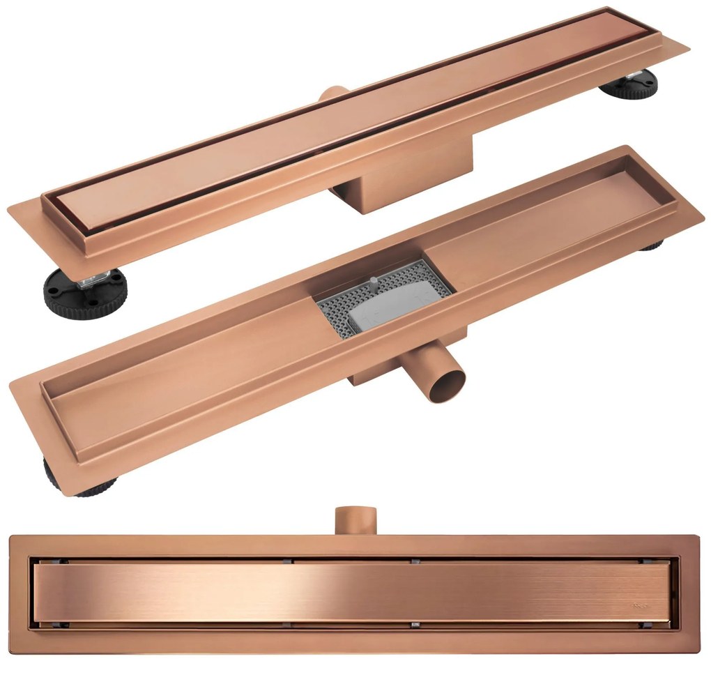 Rea Neox, nerezový sprchový odtokový žlab 60cm, 2v1, měděná matná, REA-G4889