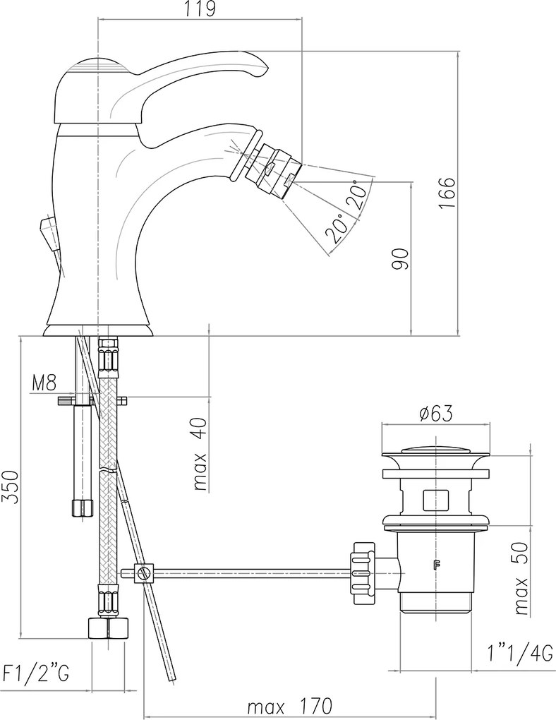 SAPHO KIRKÉ stojánková bidetová retro baterie s výpustí, chrom KI03C