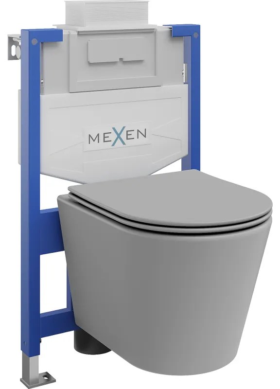 Mexen WC podomítkový set Felix XS-U stojan s WC mísou Rico a pomalu padajícím sedátkem, Světle matová šedá - 68530724061