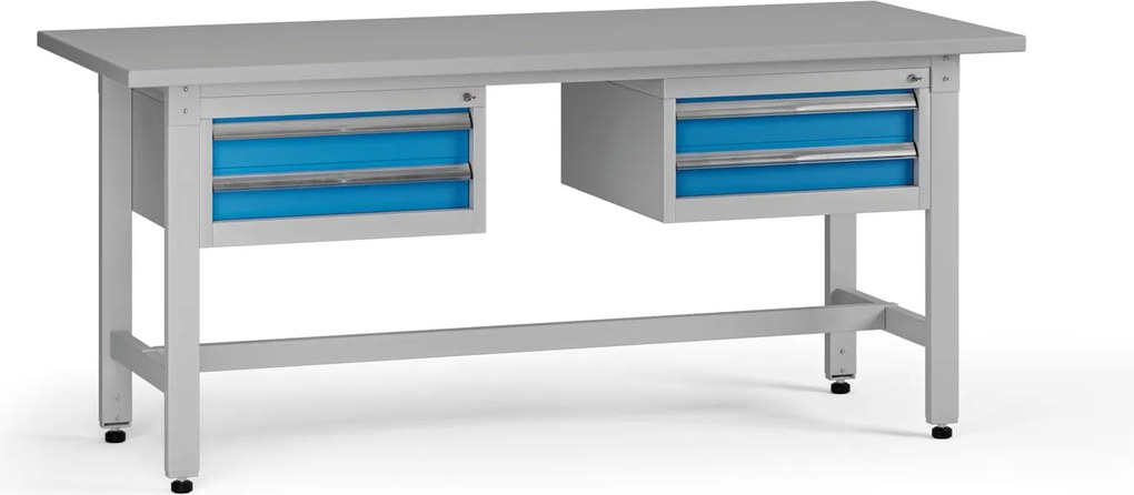 Výškově nastavitelný dílenský stůl G5, 1800 x 750 x 800-1000 mm, 2x kontejner, 4 zásuvky, modrá