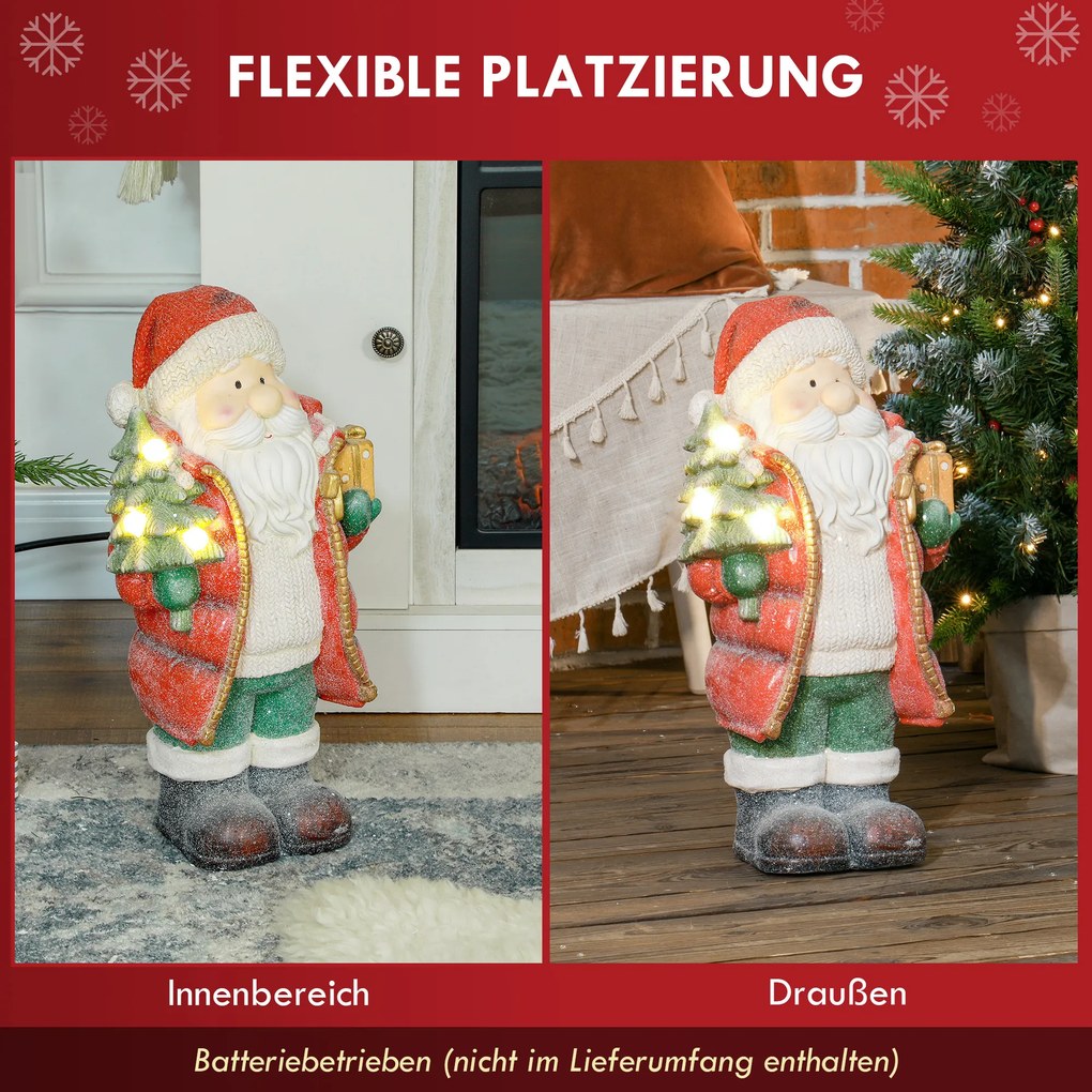 HOMCOM Figurína Santa Clause se stromkem a dárkem, 3 teplé bílé LED, na baterie, 50 cm