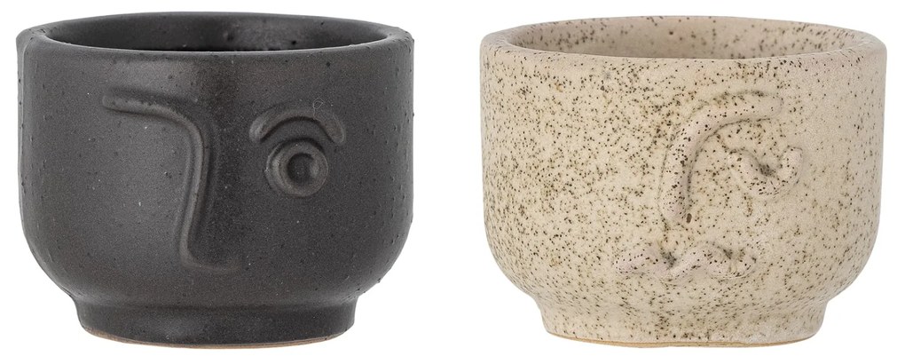 Bloomingville Kameninový svícen na čajovou svíčku Clarice - set 2 ks, černá barva, krémová barva, keramika
