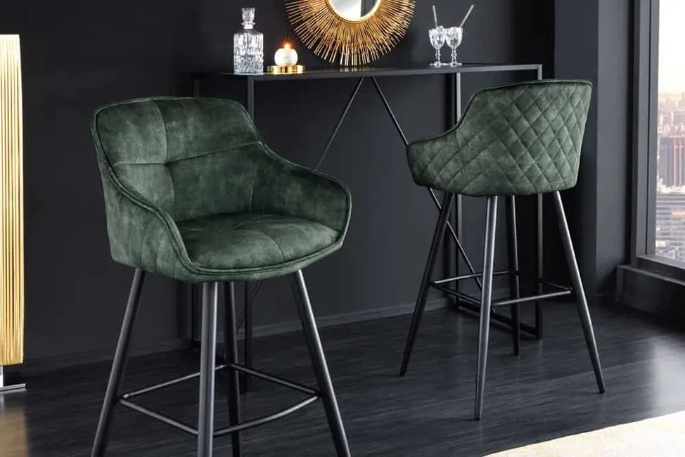 Designová barová židle s područkami Euphoria zelená samet