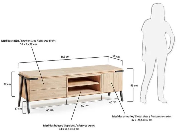 Tv stolek disset 165 x 45 přírodní MUZZA