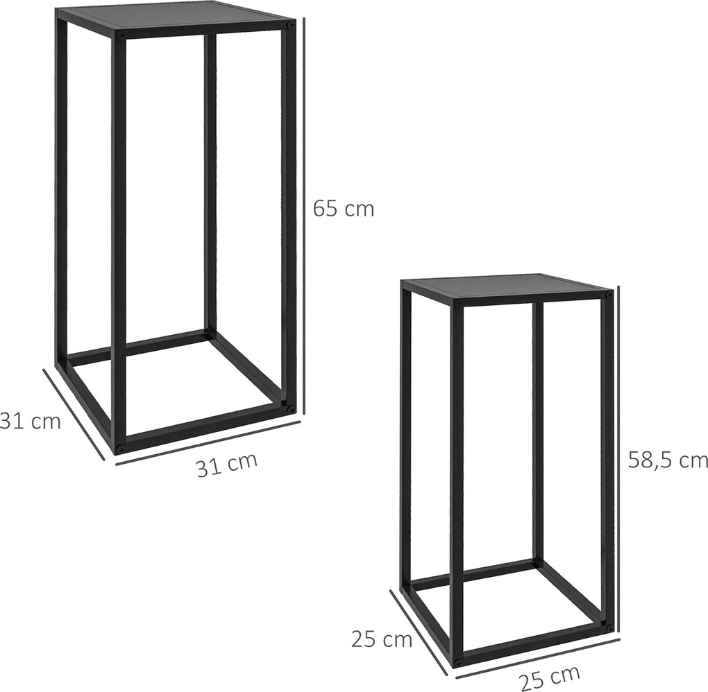 Outsunny sada 2 stojanů na rostliny, stolička na rostliny s ocelovými nohami, skandinávský design, stojan na květiny na zahradu, balkon, černý | Aosom