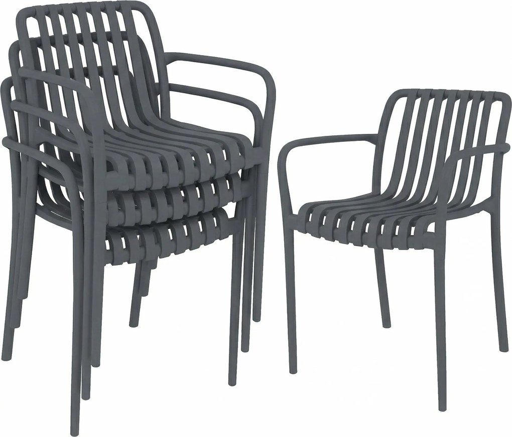 Outsunny 4dílné skládací zahradní židle – žebernatý sedák s područkami, ergonomické jídelní židle na terasu a balkon, nosnost 120 kg | Aosom