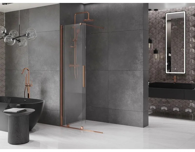 Mexen Velar, posuvné dveře typu Walk-in 70x200 cm, 8mm čiré sklo, růžové zlato, 871-070-000-03-60
