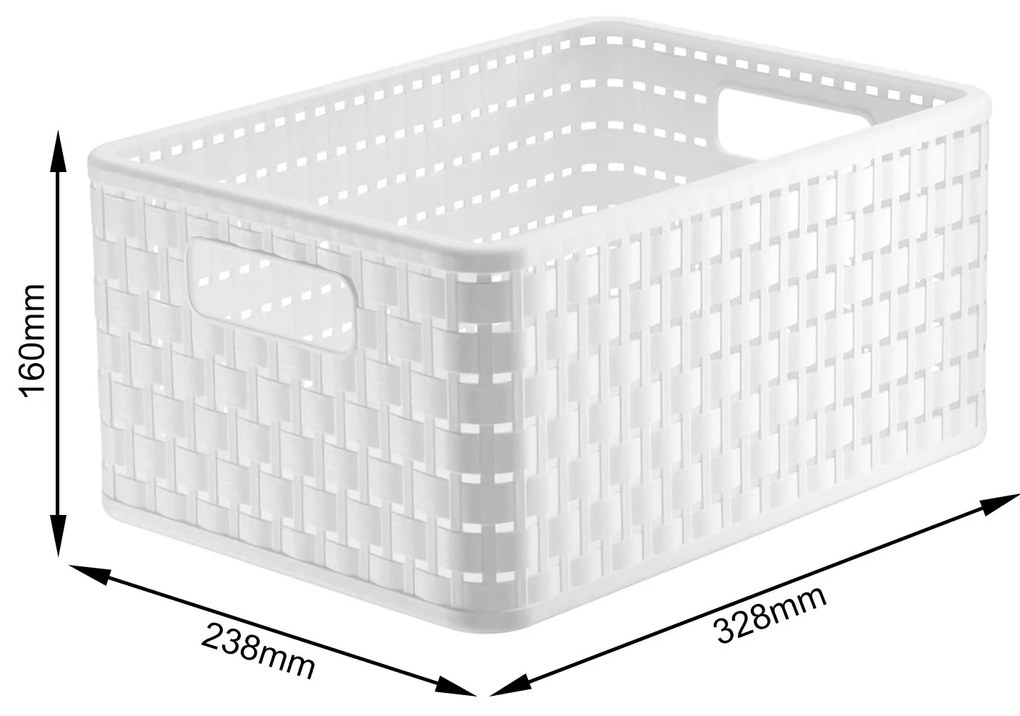 Rotho L - Ratanový košík, úložný box, rovný, bílý COUNTRY, 11l