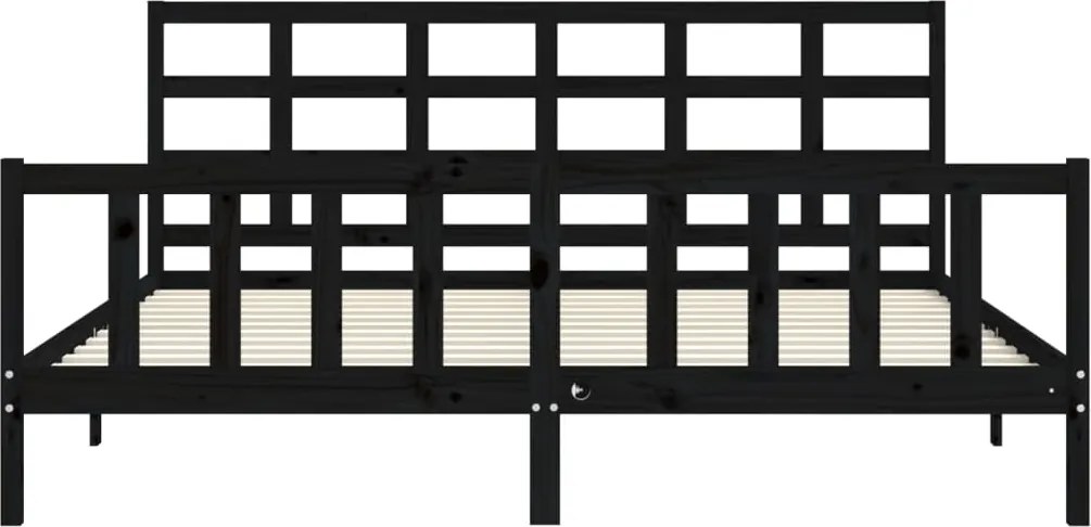 Rám postele s čelem černý 200 x 200 cm masivní dřevo 3192125