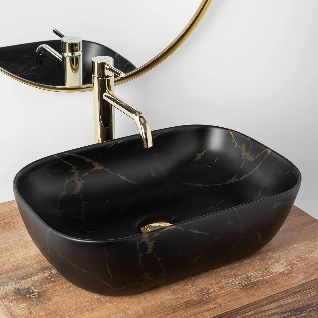 Rea Belinda Marble umyvadlo, 47 x 34 cm, černá matná, REA-U8908