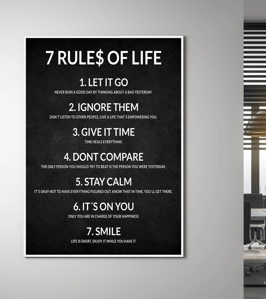 7 rules of life - motivační obraz Velikost: A3 - 29,7x42 cm, Volba rámu: plakát bez rámu