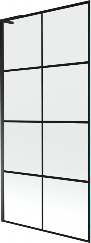 Mexen Next L, 1-křídlová vanová zástěna 90 x 150 cm, 6mm čiré sklo-černý vzor, černý profil, 895-090-000-03-77-70