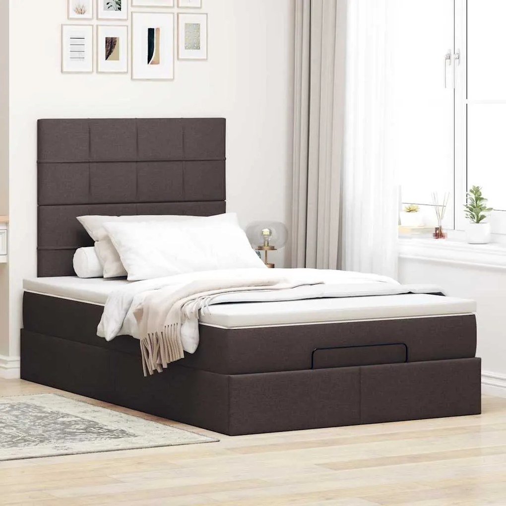 Osmanský rám postele s matrací tmavě hnědá 120x190cm textil 3313992