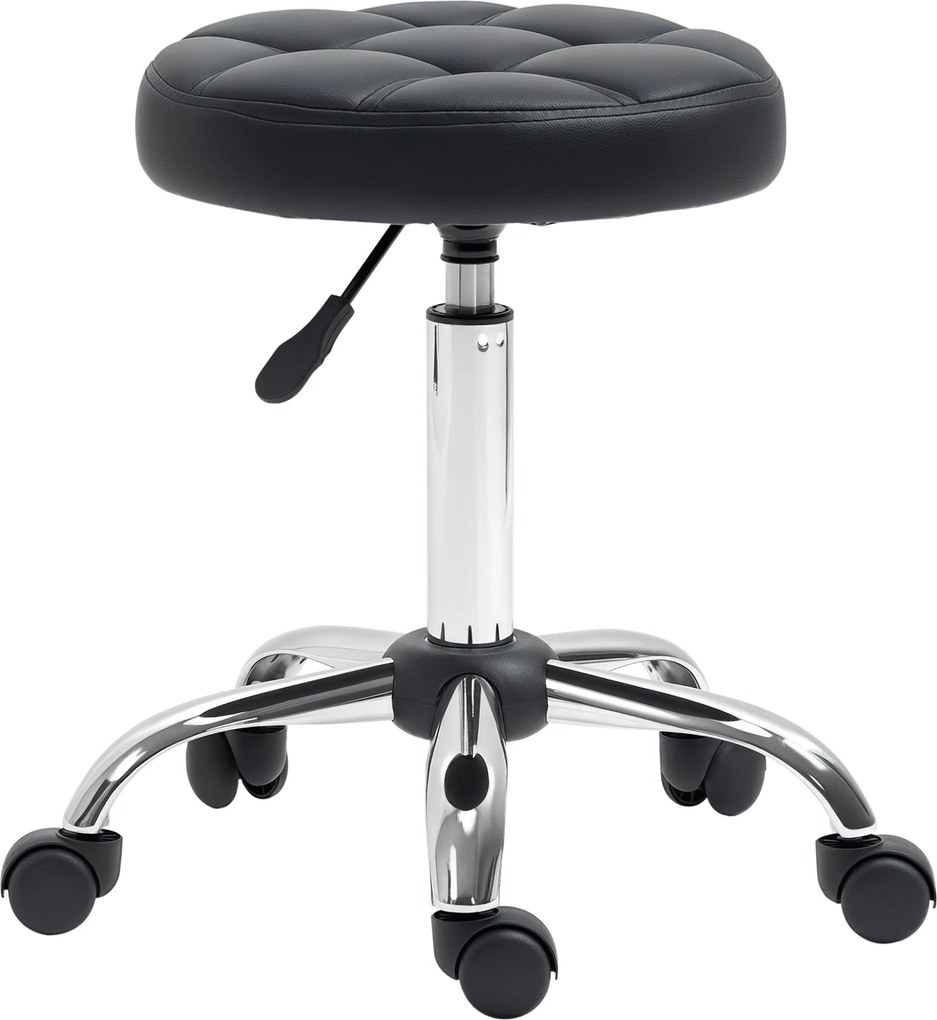 HOMCOM Vinsetto Roll Stool Výškově nastavitelná otočná pracovní stolička černá Ø35,5 cm, umělá kůže pro kancelář a salon 51-67 cm