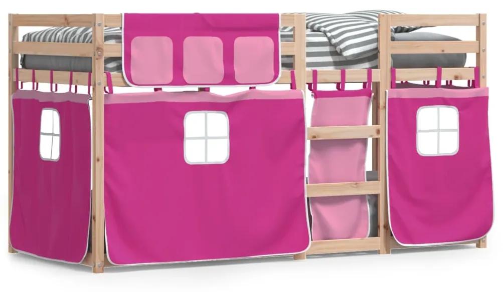 Dětská patrová postel se závěsy růžová 75 x 190 cm borovice,  3283912