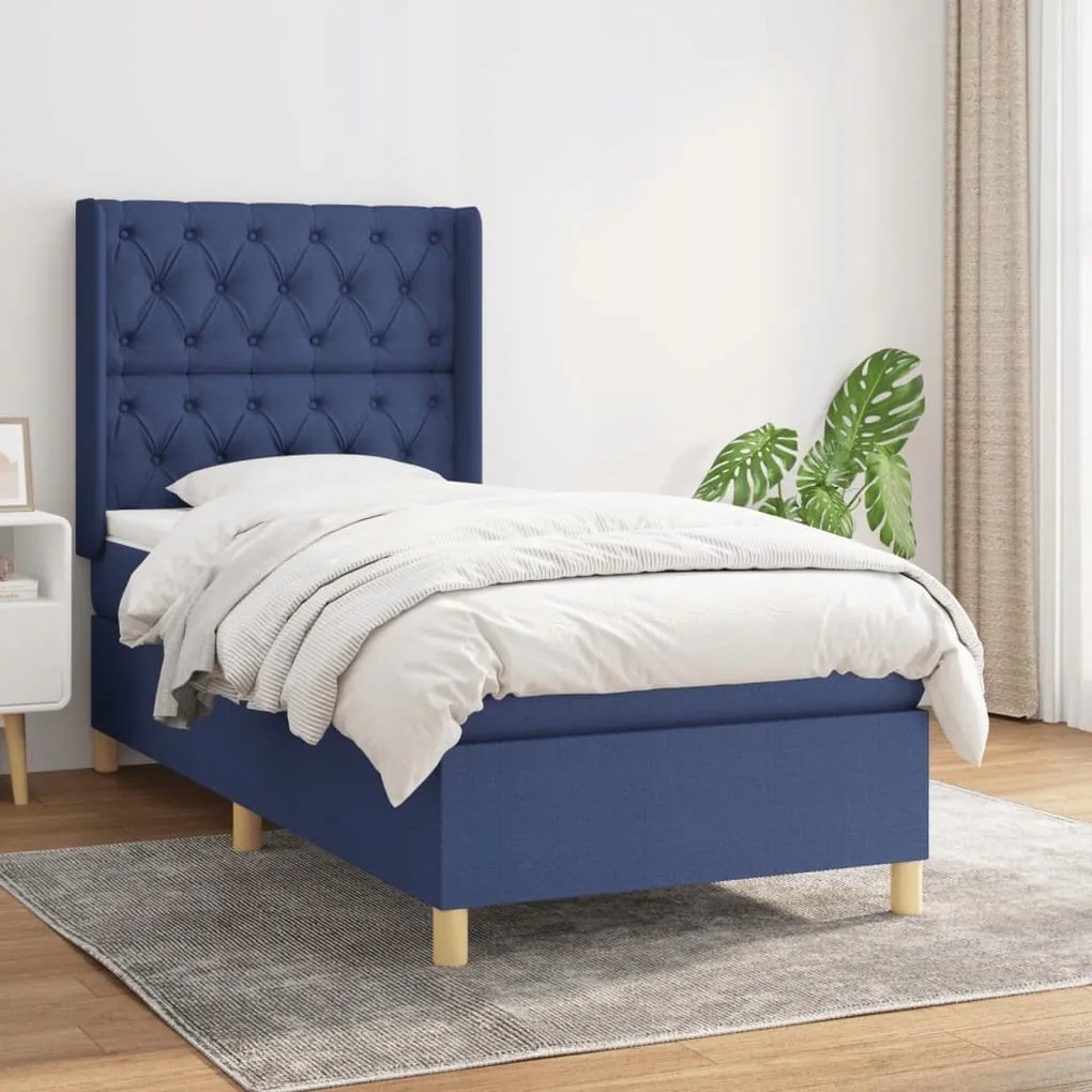 Box Spring Postel S Matrací Textil Modrá Prošívaný design 80 x 200 cm